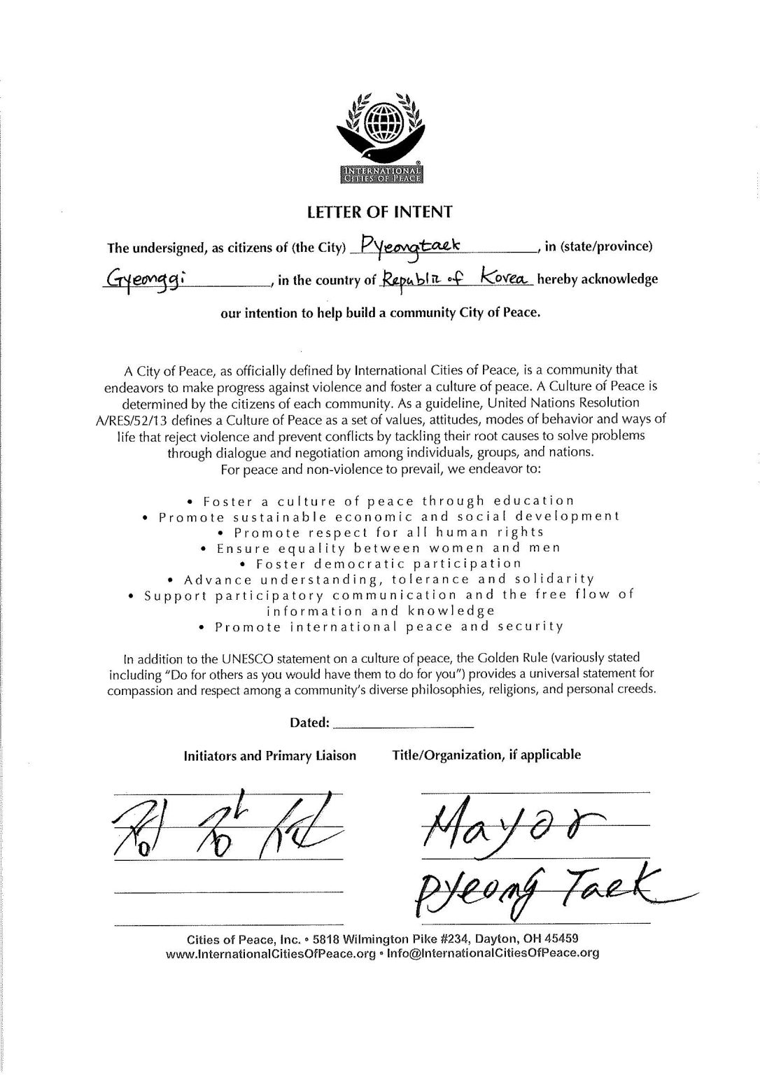 Pyeongtaek, Gyeonggi, South Korea – International Cities of Peace