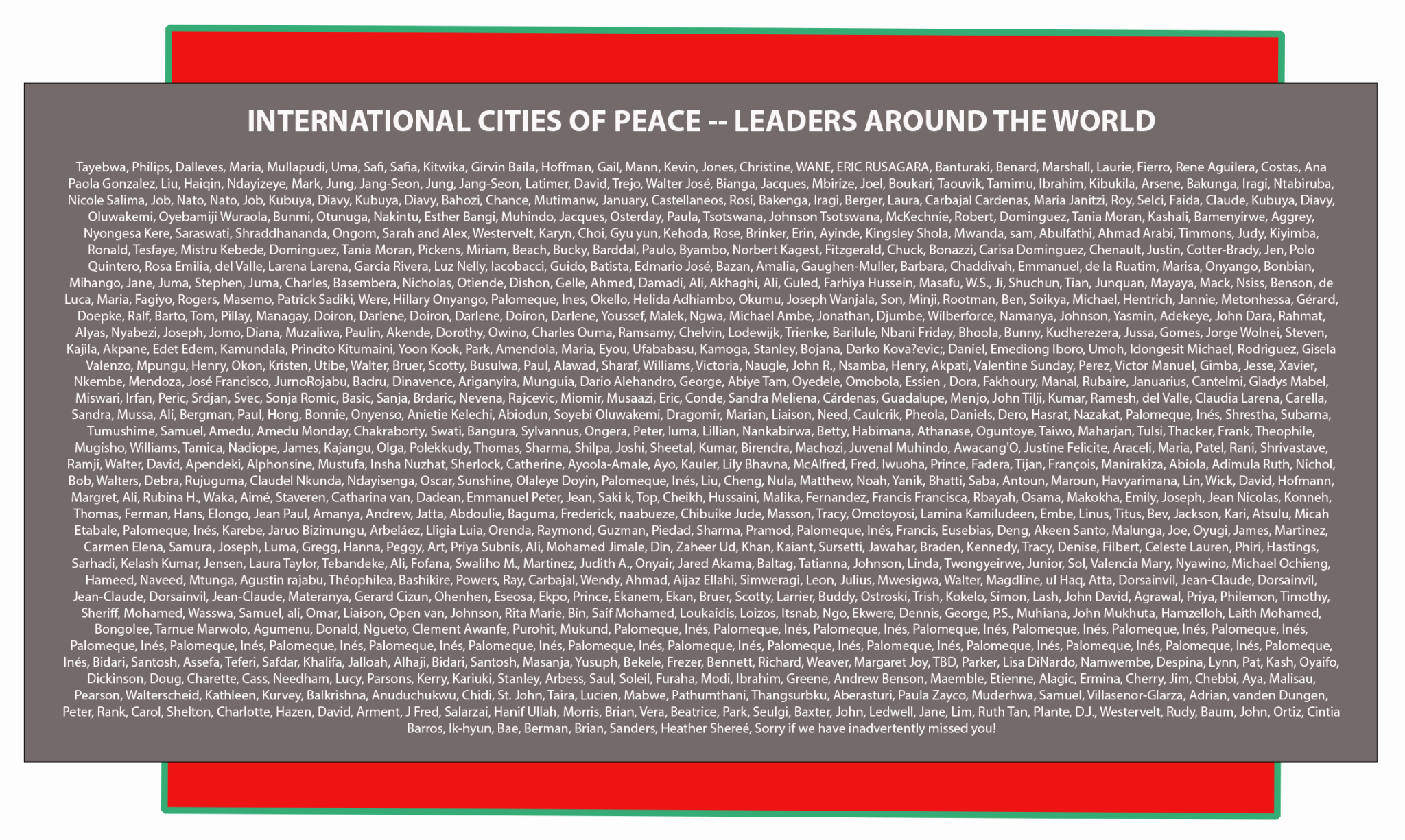 International Cities of Peace – Love of Community. Love of Place ...
